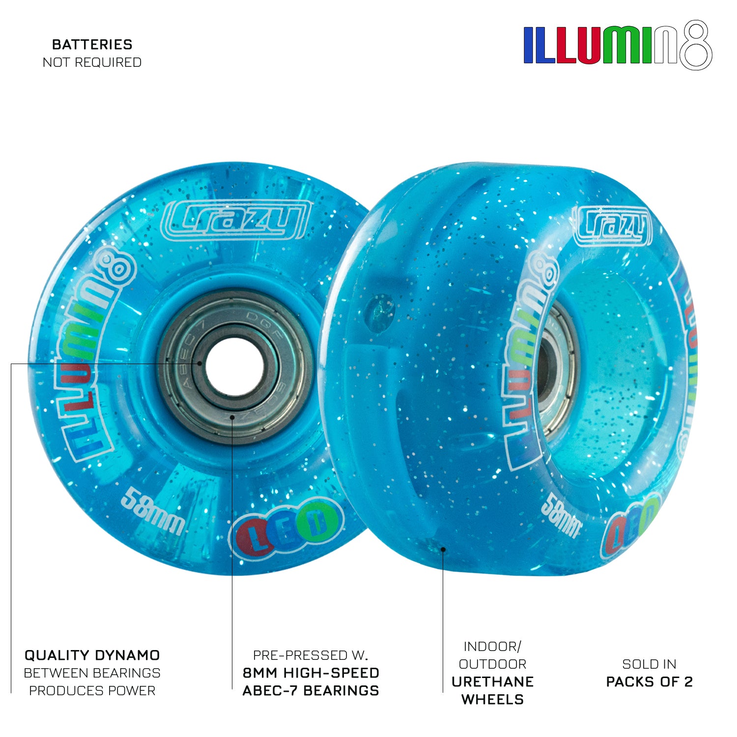 WHEEL - ILLUMIN8 LED LIGHT UP ROLLER WHEELS - 2 per pkt – Hockey Locker NZ